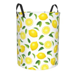 large laundry basket with handles - cute lemon leaves dirty clothes hamper for bedroom aesthetic