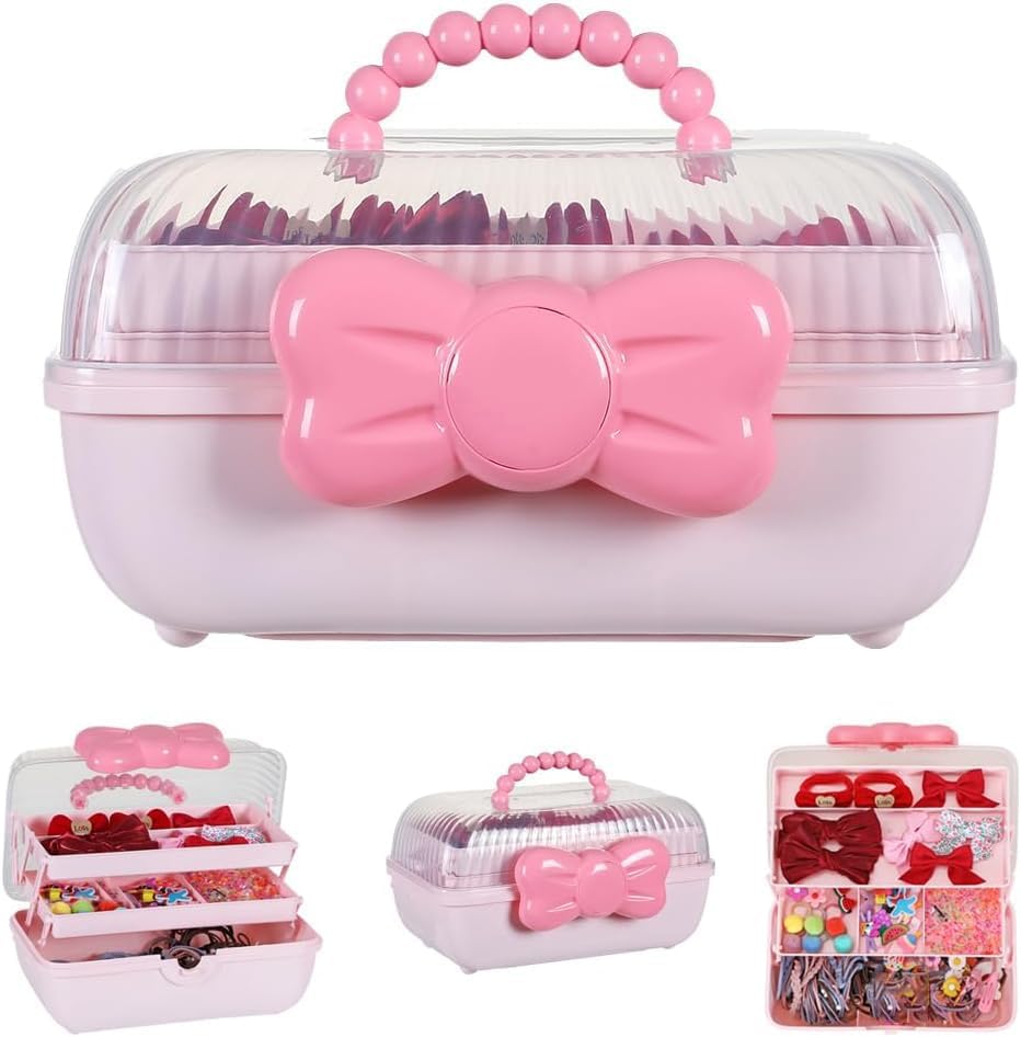 m0p6uh6k Cute Girls Hair Accessories Storage Box, Plastic Hair Ties Holder Hair Clips Container Headbands Organizer Gift for Baby Girls Multipurpose Organizer (Pink)