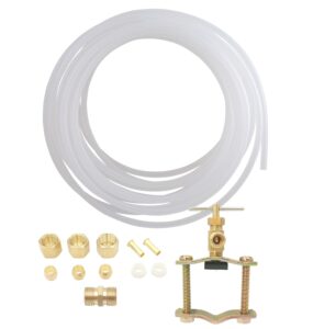 refrigerator water line kit, ice maker supply line, fridge water line kit, includes 1/4”x25’ poly tube, quick connect saddle valve, compression fittings and adapters