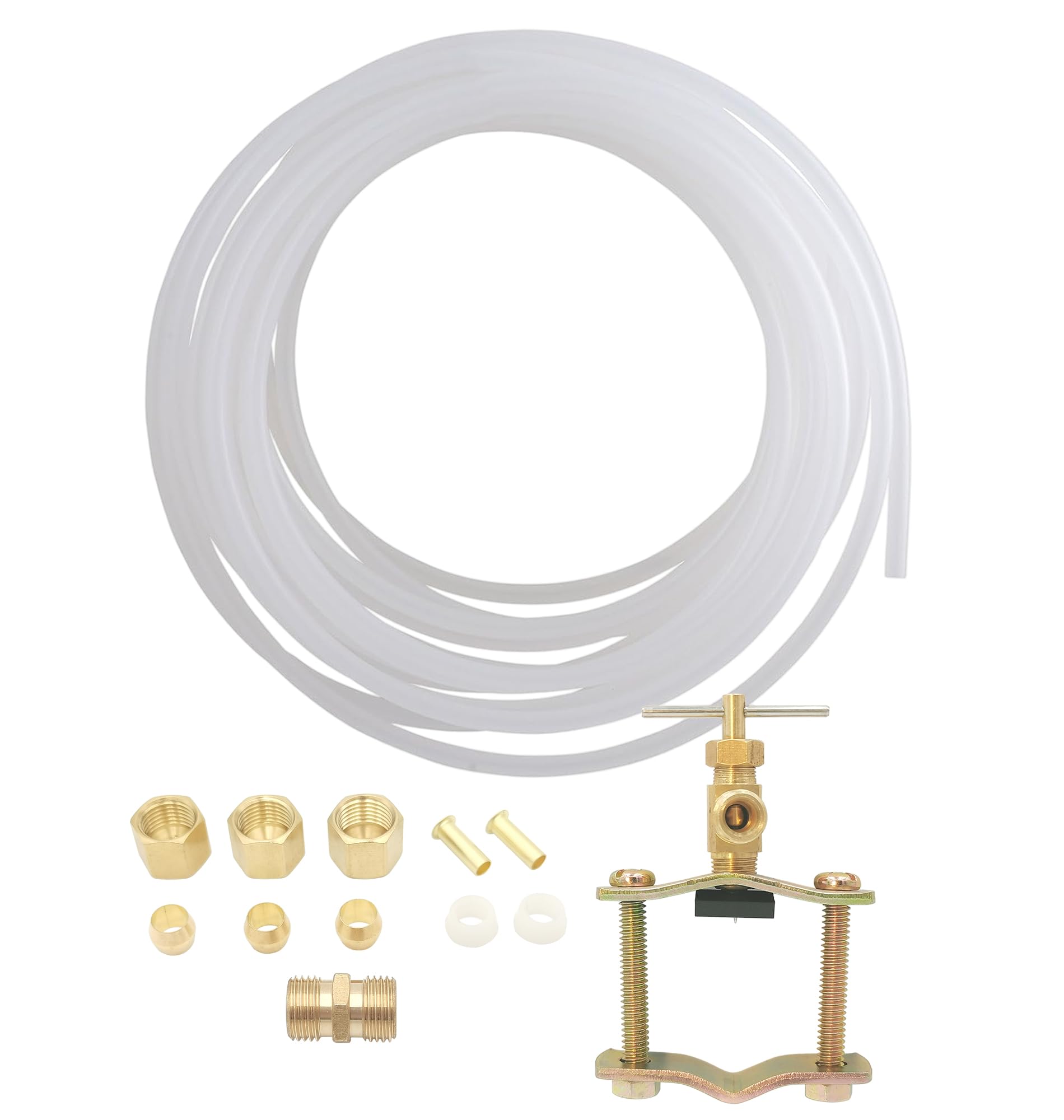 Refrigerator Water Line Kit, Ice Maker Supply Line, Fridge Water Line Kit, Includes 1/4”x25’ Poly Tube, Quick Connect Saddle Valve, Compression Fittings and Adapters