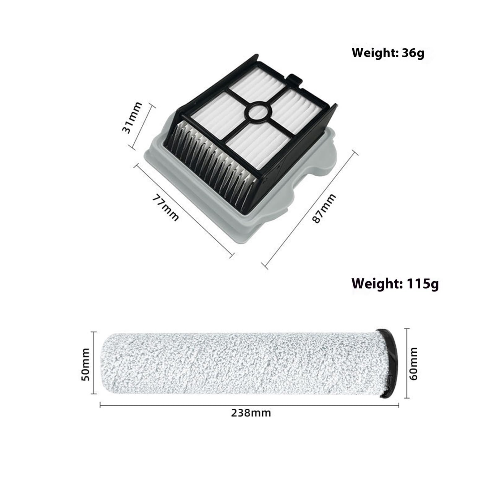 PLANTKA part Main Brush, Hepa Filter, Compatible For Roborock Dyad Air, Wet And Dry Handheld Vacuums, As show