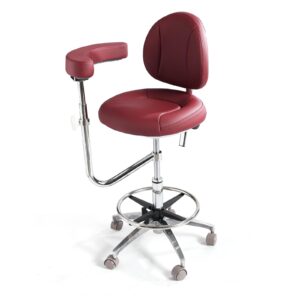 viviange ergonomic dental saddle stool - adjustable rolling dentist chair with back support for hygienists, assistants - medical office & salon use -red