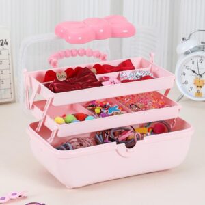 m0p6uh6k Cute Girls Hair Accessories Storage Box, Plastic Hair Ties Holder Hair Clips Container Headbands Organizer Gift for Baby Girls Multipurpose Organizer (Pink)