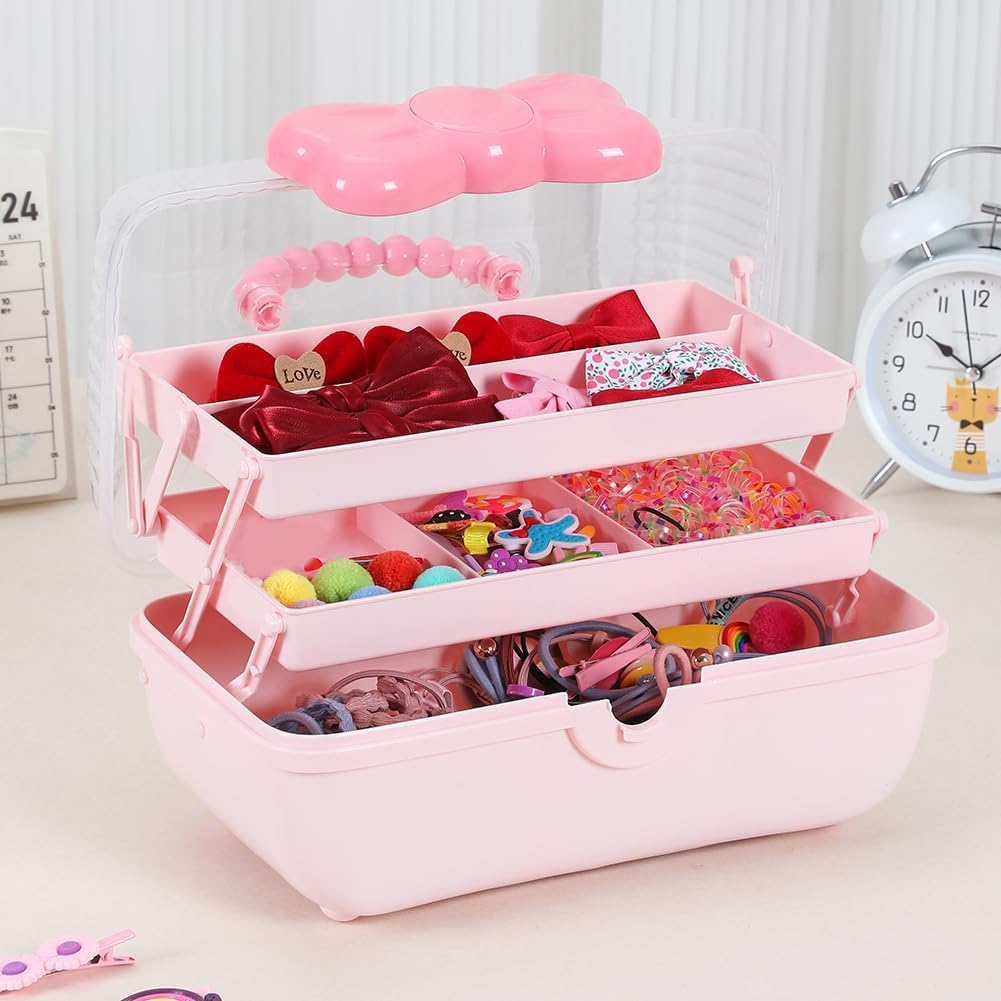 m0p6uh6k Cute Girls Hair Accessories Storage Box, Plastic Hair Ties Holder Hair Clips Container Headbands Organizer Gift for Baby Girls Multipurpose Organizer (Pink)