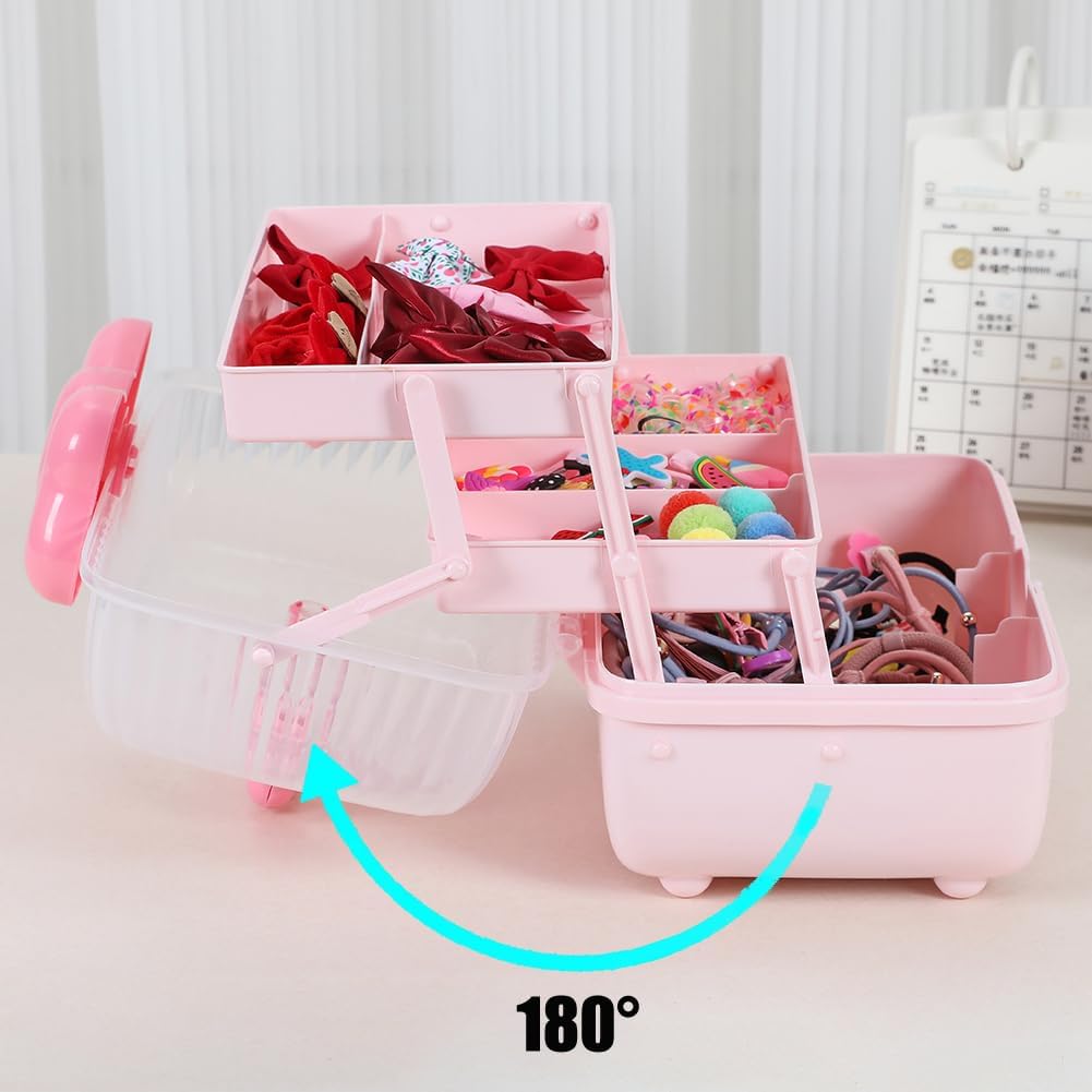 m0p6uh6k Cute Girls Hair Accessories Storage Box, Plastic Hair Ties Holder Hair Clips Container Headbands Organizer Gift for Baby Girls Multipurpose Organizer (Pink)