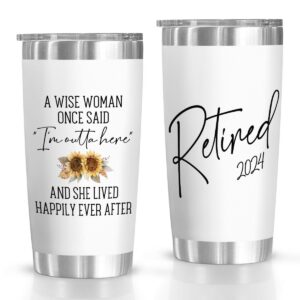 veryhomy retired 2024 tumbler - retirement gifts for women 2024 - a wise woman once said stainless steel mug 20 oz - retirement cup - thank you gifts for coworkers, nurse, boss, mom, sister, teacher