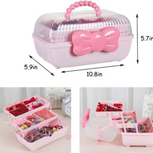 m0p6uh6k Cute Girls Hair Accessories Storage Box, Plastic Hair Ties Holder Hair Clips Container Headbands Organizer Gift for Baby Girls Multipurpose Organizer (Pink)