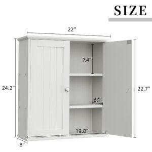 Shintenchi Bathroom Wall Cabinet, Space Saving Medicine Cabinet, Over The Toilet Storage with 2 Door & 3-Tier Storage Space, White