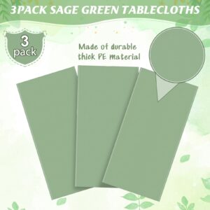 Hallswl 3Pcs Rectangle Sage Green Tablecloths Disposable Plastic Green Tablecloth Sage Table Cover for Birthday Bridal Wedding Baby Shower Spring Party Decorations 54 X 108 Inch