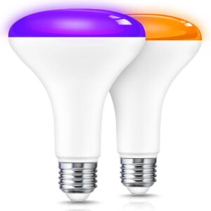 l lohas led orange and purple halloween light bulbs, led br30 flood light bulbs indoor 65w equivalent, 11w halloween colored indoor porch light e26 base, non-dimmable, for party holiday decor, 2 pack