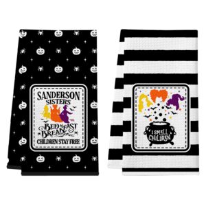 hocus pocus decor, 2 pack halloween kitchen towels, halloween kitchen bathroom decorations, hocus pocus merchandise gifts, funny halloween hand towels dish cloths - i smell children