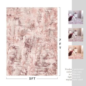 Tchido Area Rug 5x7 Rugs for Bedroom-Living Room Rugs-Pink Rugs for Girls Dorm Rugs for College Students Modern Washable Rugs Rose Pink