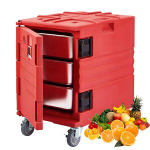 portable food warmer 82qt-hot box, lldpe food box carrier double, end loader wheels, easy transport, good insulation, strong sealing, durable, ideal for family gathering, canteen, restaurant, red