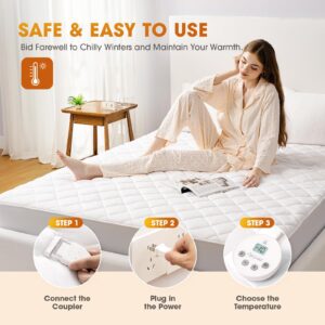 Valthie Heated Mattress Pad King Size,Dual Control Electric Mattress Pad,Bed Warmer with 10 Heat Settings & 1-12 Hours Auto Shut Off,Fit Up to 8-21" Deep Pocket, Machine Washable(78"x80",White)