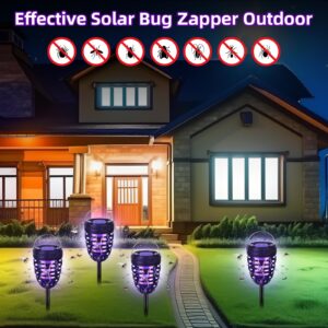 2 Packs Upgraded Solar Bug Zapper Outdoor Waterproof Mosquito Zapper Outdoor Mosquito Trap Bug Lights Mosquito Repellent for Outdoor Use Patio Garden Pathway