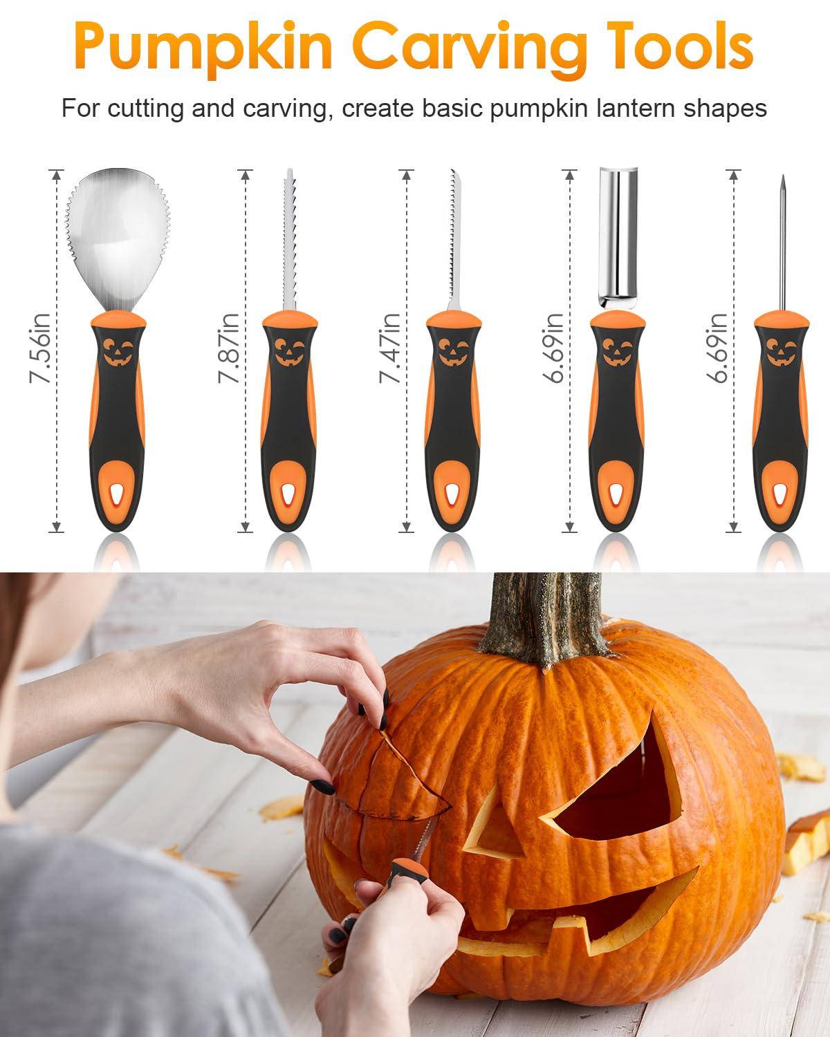 Luditek Pumpkin Carving Kit, 17 PCS Professional Stainless Steel Pumpkin Carving Tools with 3 Electronic Candles Lights and 10 Stencils, Jack-O-Lanterns Cutting Halloween Gifts for Adults