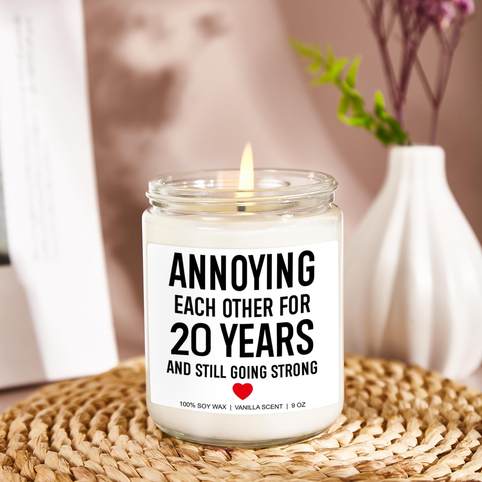 Younift 20 Years Candle, 20th Anniversary, Gifts for Couple, 20 Year Anniversary, Gifts for Him, Her, 20th Wedding Anniversary, Gifts for Wife, Husband, Friends, Funny Gifts, China Anniversary