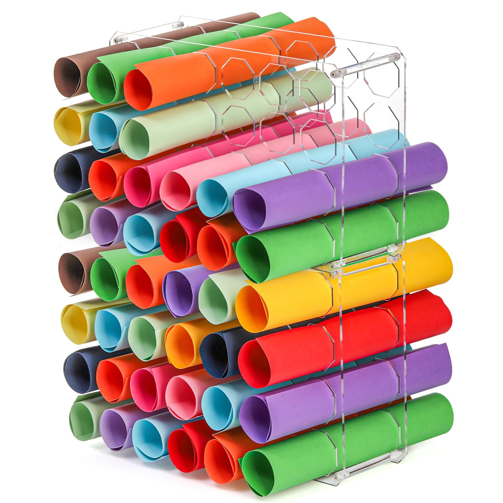 Elsjoy 2 Pack Vinyl Roll Holder, 48-Holes Acrylic Vinyl Roll Storage Organizer, Desktop Vinyl Roll Storage Rack Vinyl Roll Display Stand for Craft Room, Art Craft Paper