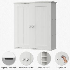 Shintenchi Bathroom Wall Cabinet, Space Saving Medicine Cabinet, Over The Toilet Storage with 2 Door & 3-Tier Storage Space, White