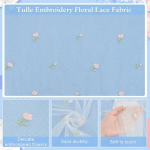 FINGERINSPIRE 1 Yards Embroidered Tulle Lace 59inches Wide Pink Floral Embroidered Lace Fabric Polyester White Tulle Embroidered Floral Sewing Fabric for DIY Clothing Dresses Wedding Decoration