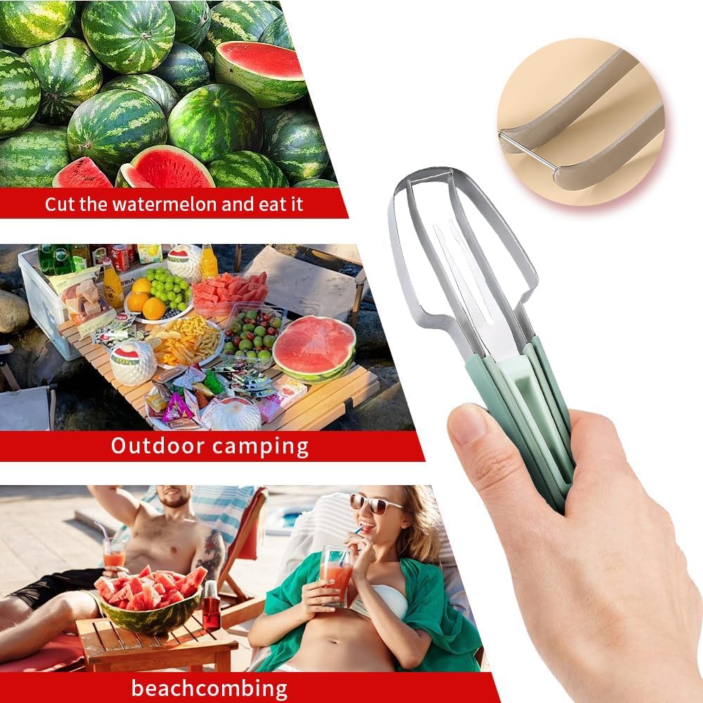 3-in-1 Watermelon Fork Slicer Cutter, Upgraded 2-in-1 Stainless Steel Fruit Cutter, 2024 New Watermelon Popsicle Cutter Molds Watermelon Cutter Slicer Tool Fruit Slicer for Kitchen Gadgets