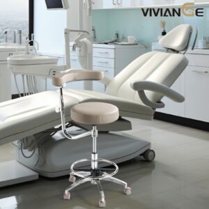 Viviange Ergonomic Dental Stool with Adjustable Height & Rolling Base - Comfortable Dentist Chair for Hygienists, Assistants, & Medical Professionals - Grey