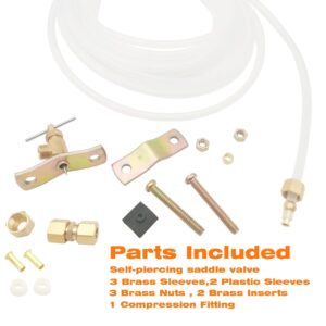 Refrigerator Water Line Kit, Ice Maker Supply Line, Fridge Water Line Kit, Includes 1/4”x25’ Poly Tube, Quick Connect Saddle Valve, Compression Fittings and Adapters