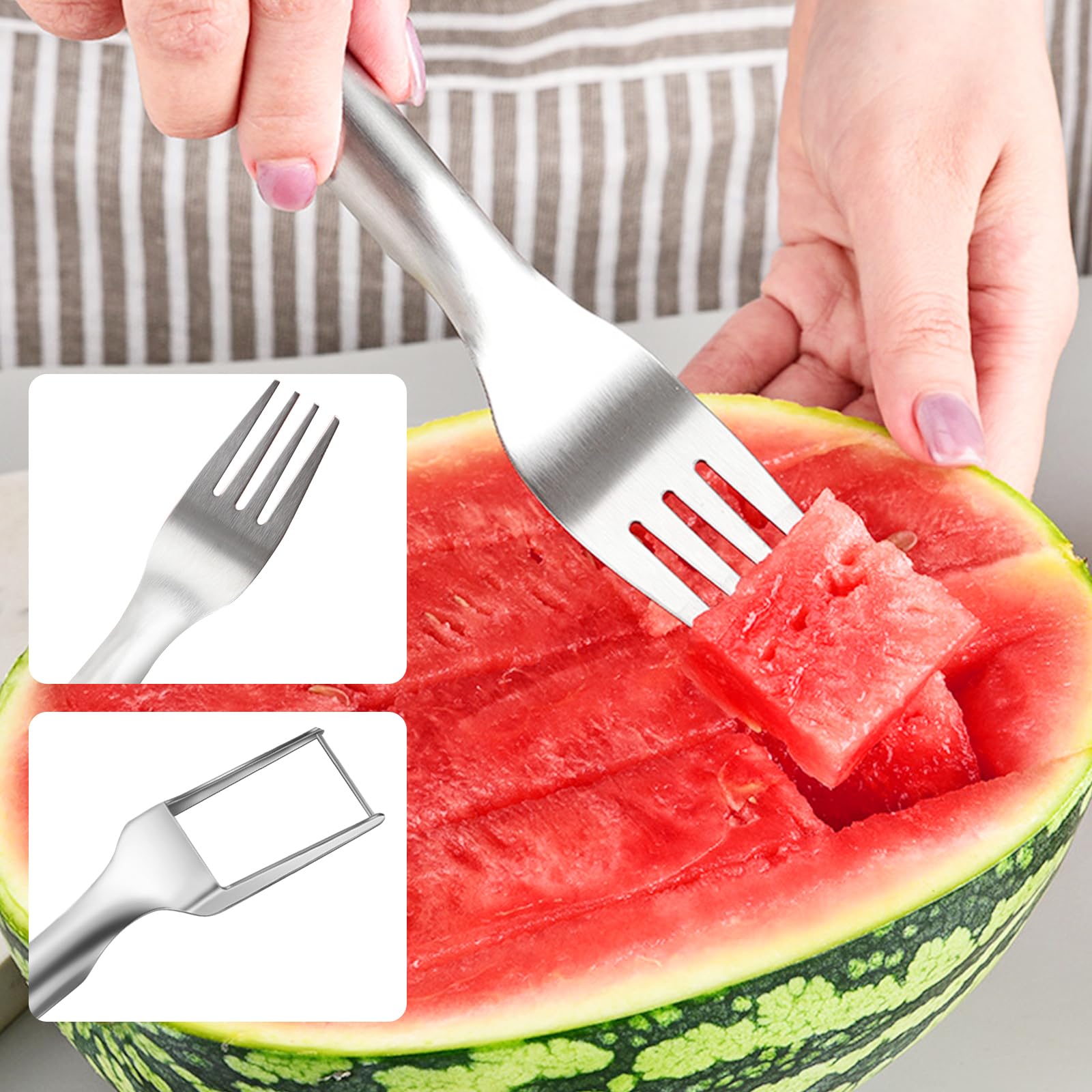 2-in-1 Stainless Steel Fruit Cutter,2024 New Watermelon Fork Slicer Cutter Slicer Tool,Dual Head Fruit Knife, Summer Fruit Forks Slicer Knife for Family Parties Camping Party (3 PCS)