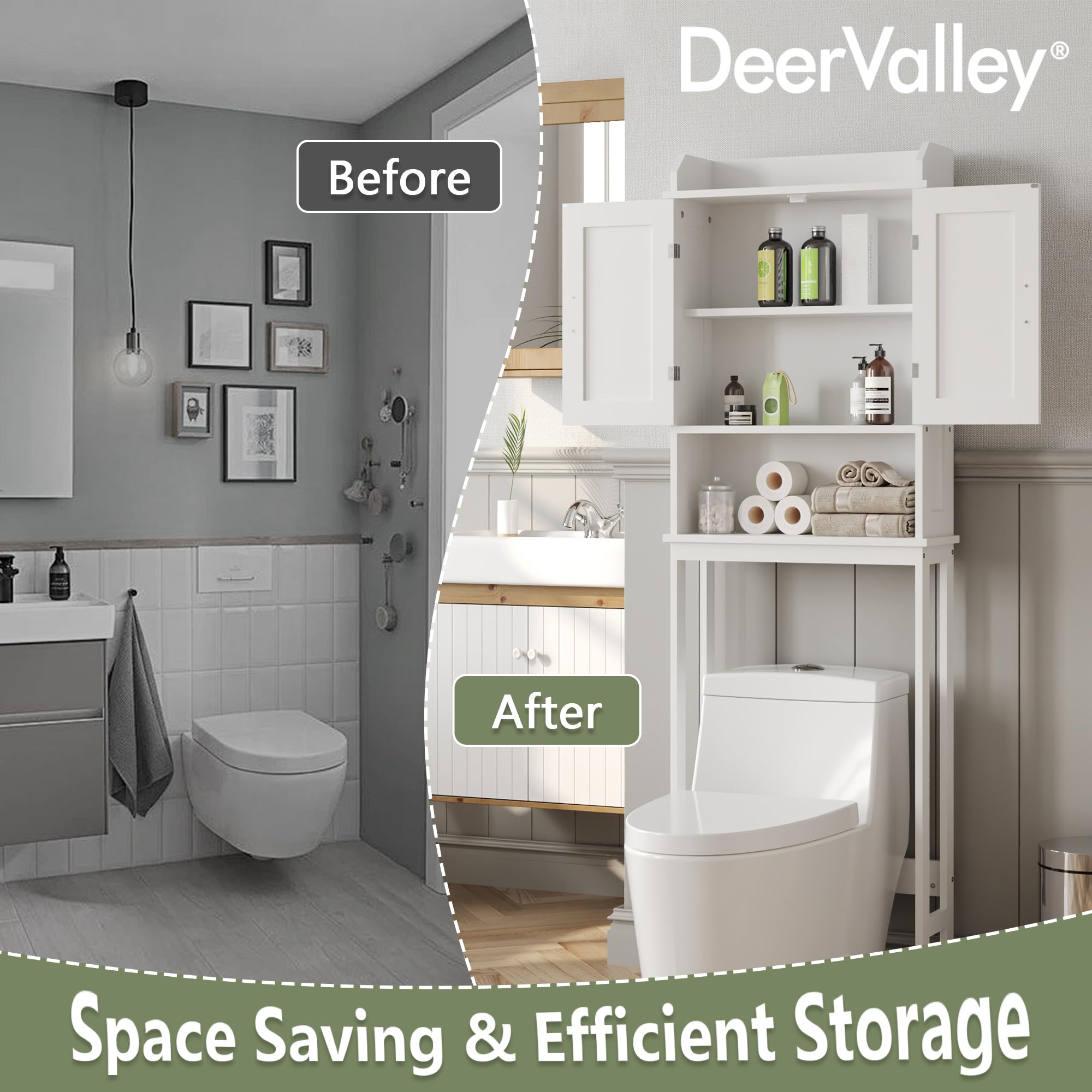 Deer Valley White Over The Toilet Storage Cabinet, Bathroom Storage Cabinet Organizer, Bathroom Shelf Over Toilet, DV-1BS0202