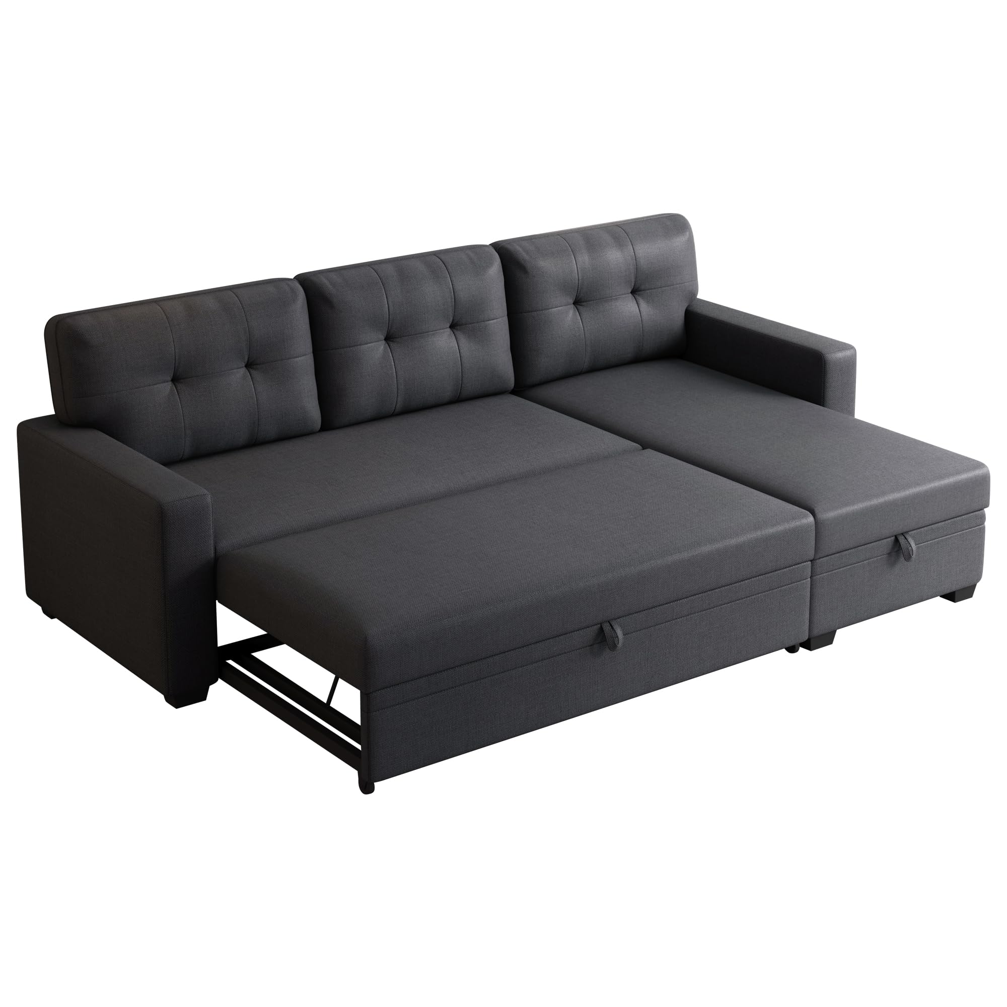 Acosure 82" Sectional Sleeper Sofa with Storage Chaise & Pull-Out Bed,L-Shape Convertible 3 Seater Couch W/Tufted Backrest,Reversible Sleeper for Living Room Apartment Office,Dark Gray