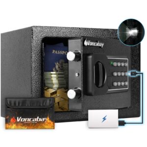 voncabay money safe box for home with sensor light and mute function & fireproof security safe box for money safe with emergency power outlet, lock box fireproof safe with digital keypad