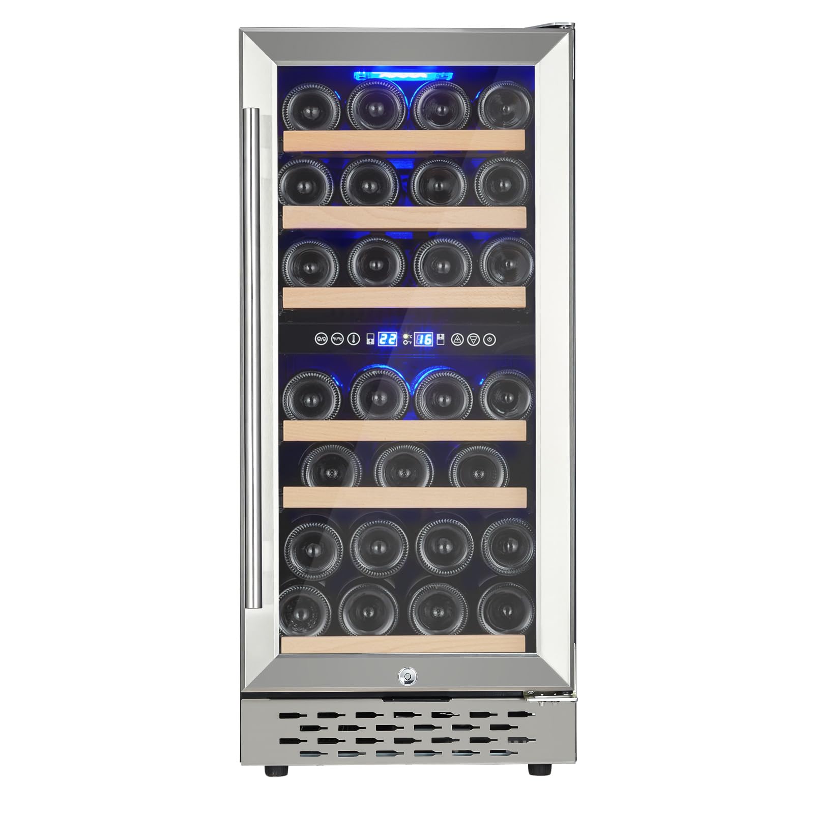 Garvee Wine Fridge, Wine Cooler Dual Zone 28 Bottles with Glass Door, Adjustable Shelves, Digital Temperature Control for Red, White and Champagne, Freestanding/Built-in