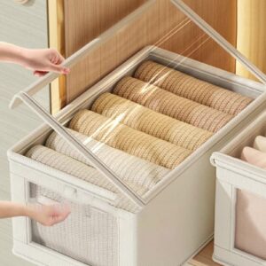 oxford cloth window visible clothing storage box with lid large fabric storage box for home storage (beige)