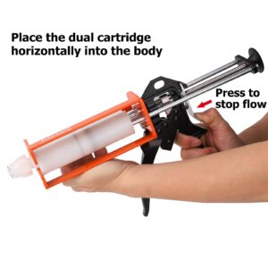 DAFEIKE 400ml Epoxy Gun Dual Component Caulking Gun Manual Double Cartridge Caulk Gun Panel Bond Adhesive Applicator for 13.5 fl oz Mix Ratio 1:1 and 2:1, Orange