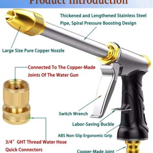 Upgrade Garden Hose Nozzle,100% Heavy Duty Metal Spray Gun With Full Brass Nozzle,High Pressure Water Hose Nozzle Sprayer Head,3/4" Quick Connectors,for Lawn & Garden,Washing Cars,Showering Dogs&Pets