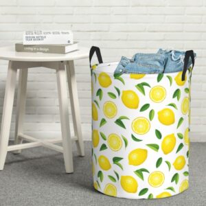 Large Laundry Basket with Handles - Cute Lemon Leaves Dirty Clothes Hamper for Bedroom Aesthetic