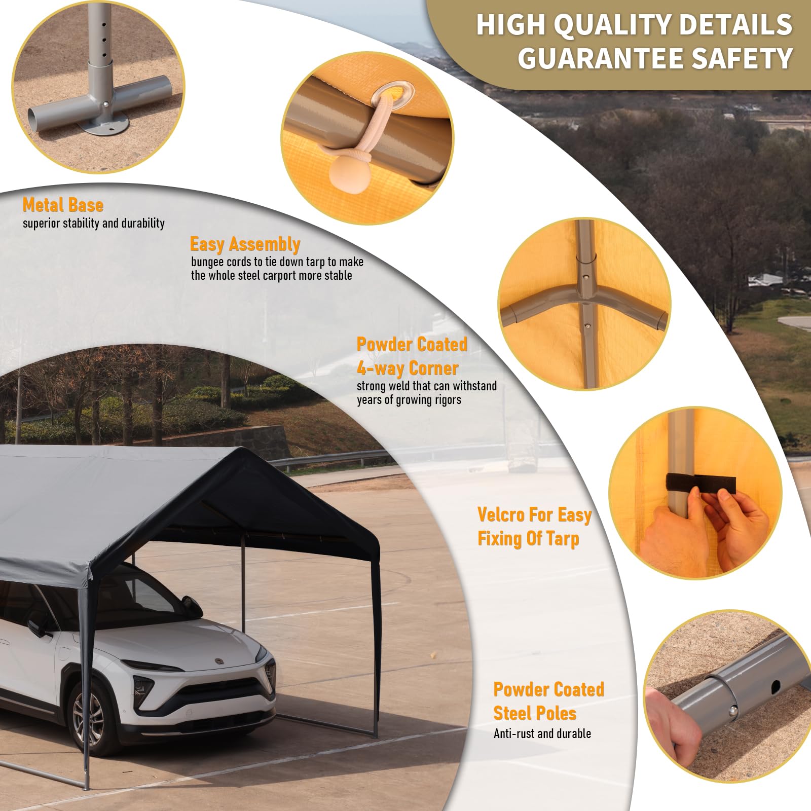 12x20ft Carport Heavy Duty, Upgraded Portable Garage with Reinforced Steel Poles, Large Car Canopy with Removable Sidewalls and Ventilated Windows, UV Resistant All-Season Tarp for Car, Truck, Boat