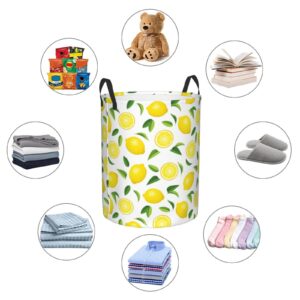 Large Laundry Basket with Handles - Cute Lemon Leaves Dirty Clothes Hamper for Bedroom Aesthetic