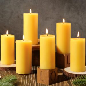 6 pack natural beeswax pillar candles,100% pure beeswax candles-210 hours long burning,organic bees wax candles for home,paryer,parties,unscented dripless smokeless beeswax candles bulk 2x4in