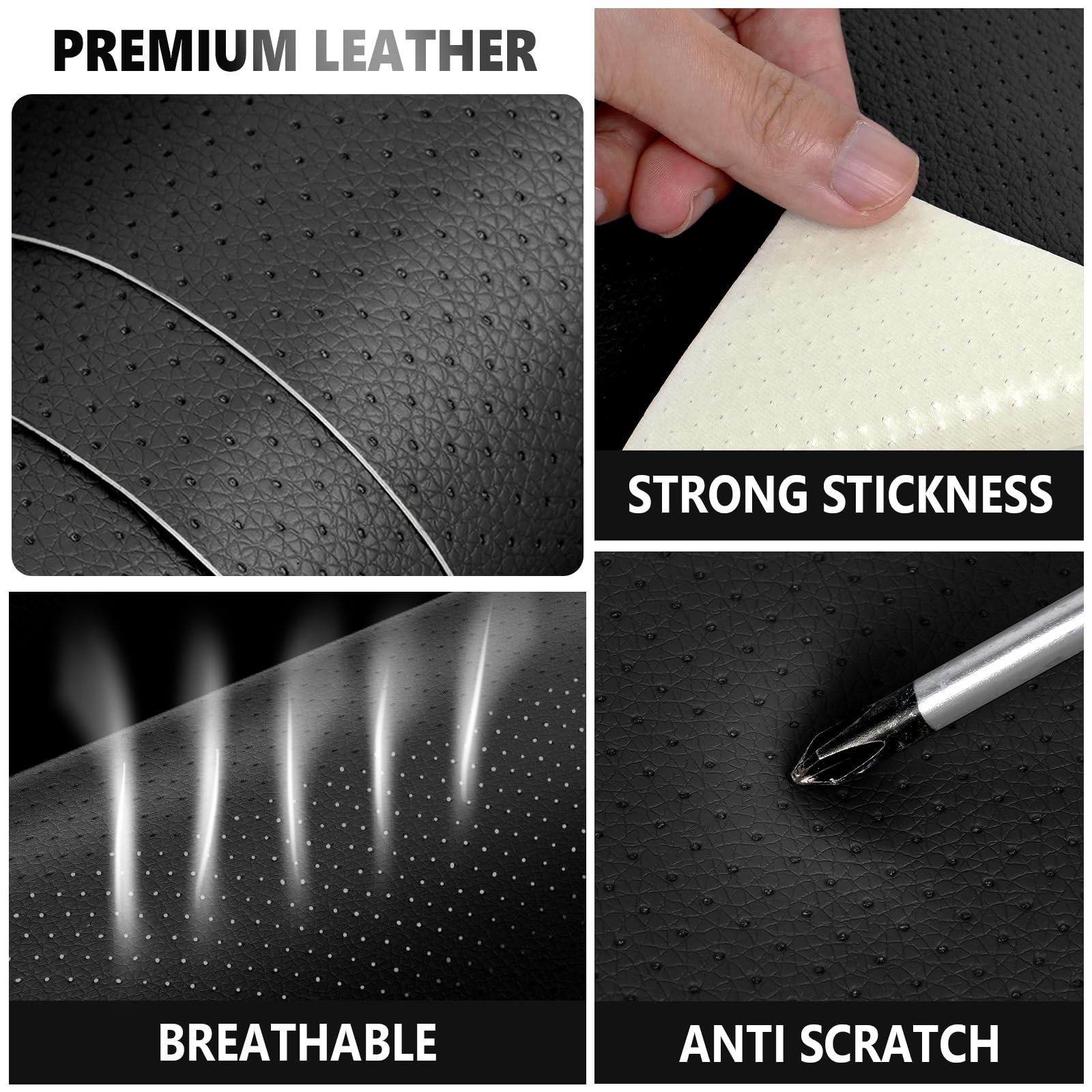 Leather Repair Patch, Breathable Perforated Self Adhesive Repair Patch, Furniture Couch Car Seats Office Chairs Sofa Repair Refurbished Faux Leather Patch (Black,7.8x11.8 inch)