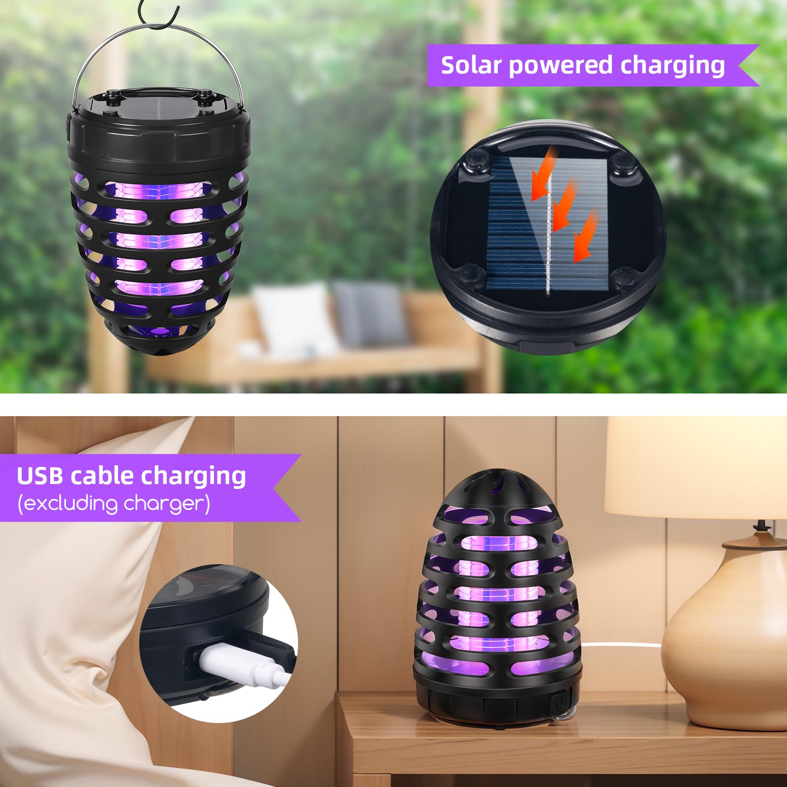 2 Packs Upgraded Solar Bug Zapper Outdoor Waterproof Mosquito Zapper Outdoor Mosquito Trap Bug Lights Mosquito Repellent for Outdoor Use Patio Garden Pathway