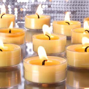 devi 15pcs natural beeswax tea lights candles, pure yellow beeswax tealight candles bulk-4-5hours long burning, honey scent tea candles-burn clean smokeless, beeswax candles for home diwali