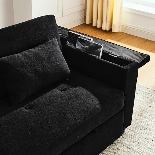 3 in 1 Convertible Sleeper Sofa Chair Bed, 54" Modern Chenille Futon Loveseat Pull Out Couch Bed with Cupholders and Hidden Storage Box , 2 Seater Love Seat Chaise Lounge Daybed for Living Room Office