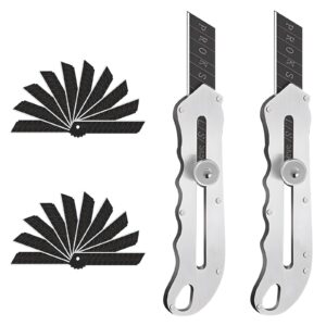 box cutter, 2 pack stainless steel utility knife, heavy duty box cutter with 20pcs replaceable blades (18mm wide), multi-purpose utility knives, retractable box cardboard cutter for carpet, craft, diy