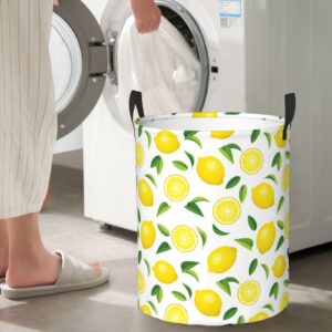 Large Laundry Basket with Handles - Cute Lemon Leaves Dirty Clothes Hamper for Bedroom Aesthetic