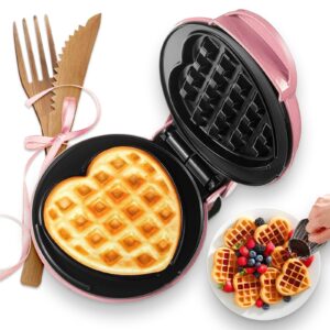 gvakmm mini waffle maker(heart),small waffle maker keto,mini wafflera iron for kids family and individuals,4'' non stick cooking plates with fast & even heating(pink)