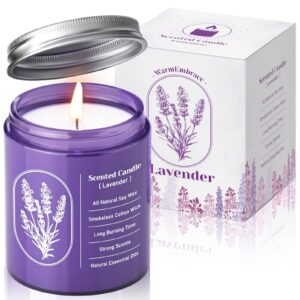 warmembrace lavender candles for home scented, 7.6 oz aromatherapy candle, purple jar candles, natural candles for women, 40 hour long-lasting burn scented candles for birthday - 1 pack