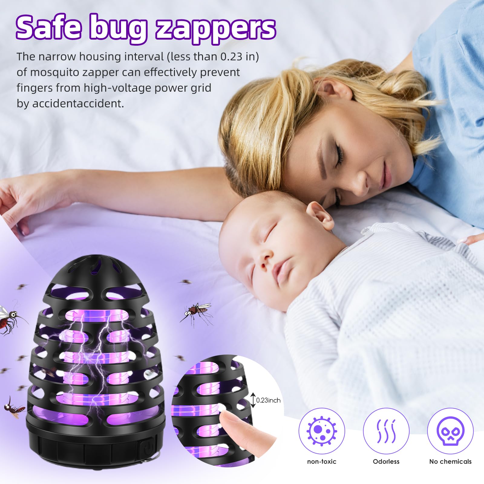 2 Packs Upgraded Solar Bug Zapper Outdoor Waterproof Mosquito Zapper Outdoor Mosquito Trap Bug Lights Mosquito Repellent for Outdoor Use Patio Garden Pathway