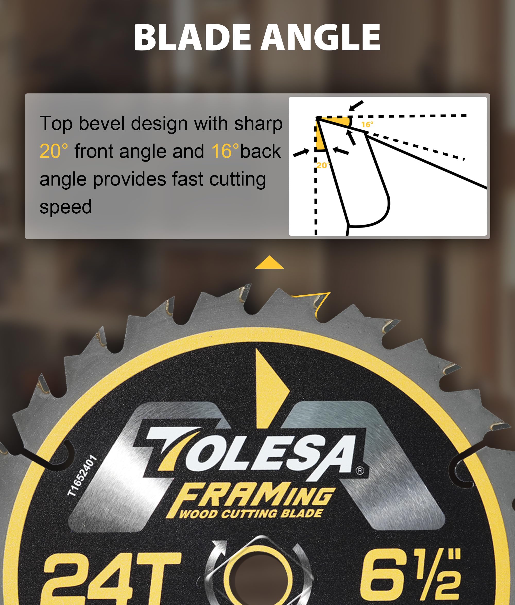 TOLESA 6 1/2 Circular Saw Blade 24 Teeth with 5/8" Arbor, ATB Carbide Teeth, Wood Cutting Framing Saw Blades for Miter Saw & Table Saw, Super Thin Kerf for Cutting Wood, Plywood, MDF, OSB (3 Pack)