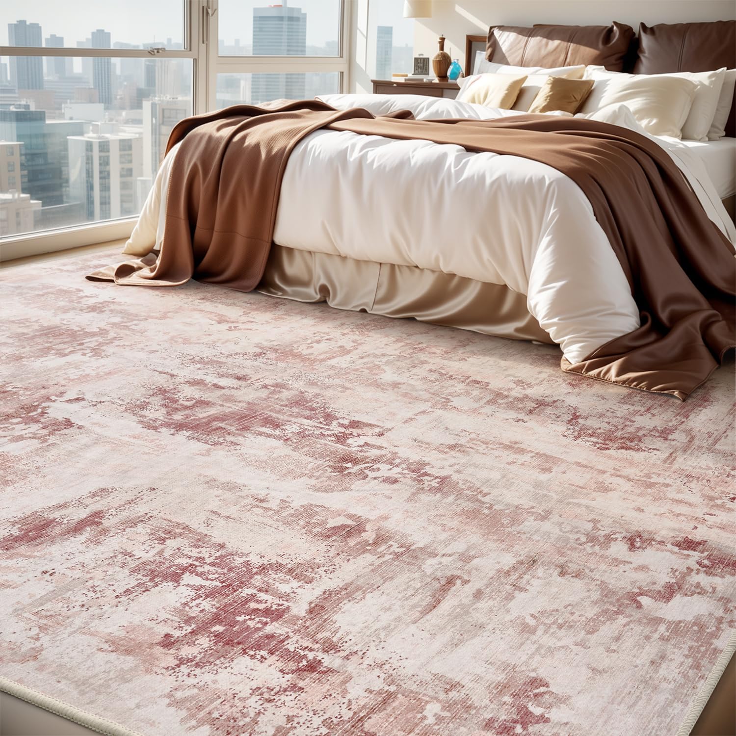 Tchido Area Rug 5x7 Rugs for Bedroom-Living Room Rugs-Pink Rugs for Girls Dorm Rugs for College Students Modern Washable Rugs Rose Pink